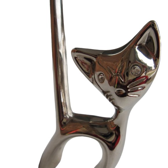 Office | Modernist Kitty Cat Paperweight Spindle Silver Metal ...